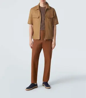 Moncler Linen Twill Zip-up Shirt