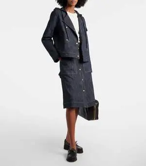 Moncler Belted Denim Midi Skirt - Blue