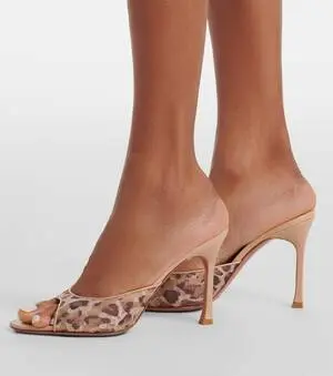 Amina Muaddi Alexa Leopard-print Lace Mules - Beige