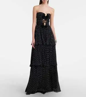 SELF-PORTRAIT Embellished Polka-dot Tiered Gown
