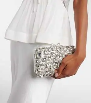 SELF-PORTRAIT Crystal-embellished Satin Clutch