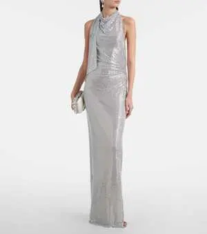 SELF-PORTRAIT Embellished Maxi Dress - Grey