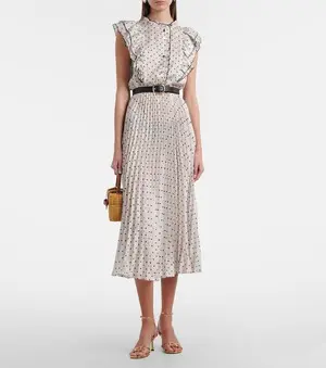 SELF-PORTRAIT Belted Polka-dot Pleated Midi Dress