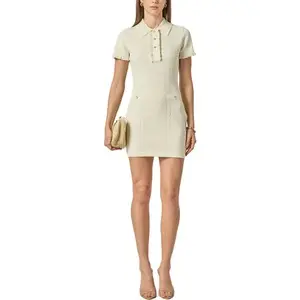 English Factory Ruffle Placket Mini Sweater Dress