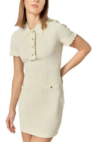 English Factory Ruffle Placket Mini Sweater Dress - Cream