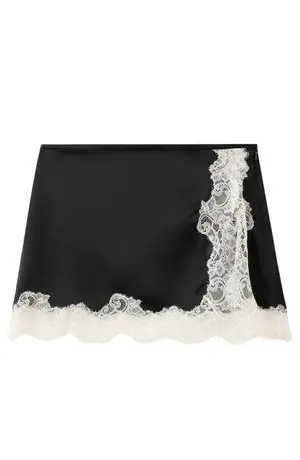Mango Satin Miniskirt With Lace Trim