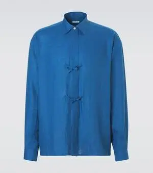 Kiton Bow-detail Linen Shirt - Blue