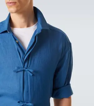Kiton Bow-detail Linen Shirt - Blue