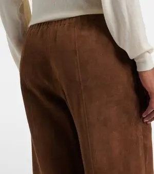 THE ROW Kenan Suede Bootcut Trousers - Brown