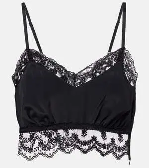 Simone Rocha Lace-trimmed Crepe De Chine Crop Top