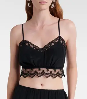 Simone Rocha Lace-trimmed Crepe De Chine Crop Top