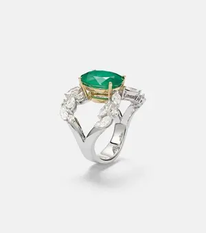 Yeprem 18kt White Gold Ring With Emerald And Diamonds