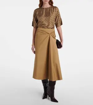 Max Mara Cotton-blend Satin Midi Skirt - Beige
