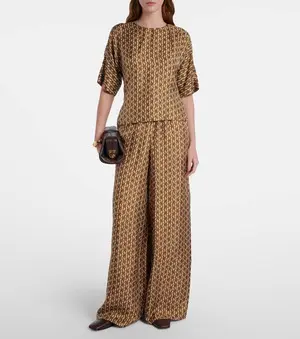 Max Mara Clarino Printed Silk Twill Palazzo Pants - Beige