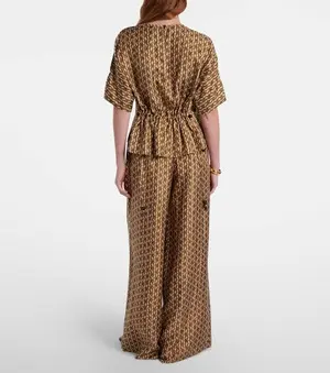 Max Mara Clarino Printed Silk Twill Palazzo Pants - Beige
