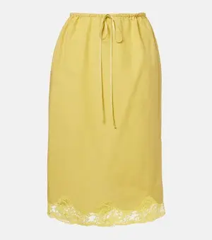 Saint Laurent Lace-trimmed Cotton And Silk Midi Skirt - Yellow