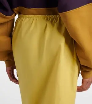 Saint Laurent Lace-trimmed Cotton And Silk Midi Skirt - Yellow