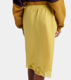 Saint Laurent Lace-trimmed Cotton And Silk Midi Skirt - Yellow