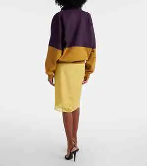 Saint Laurent Lace-trimmed Cotton And Silk Midi Skirt - Yellow