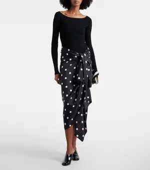 Sportmax Polka-dot Silk Satin Wrap Skirt - Black