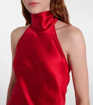 Ralph Lauren Halterneck Satin Gown - Red