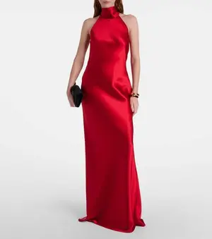 Ralph Lauren Halterneck Satin Gown - Red