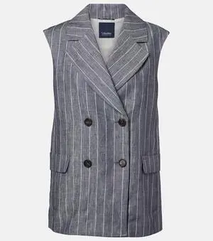 Max Mara Ballo Pinstripe Linen Vest - Blue