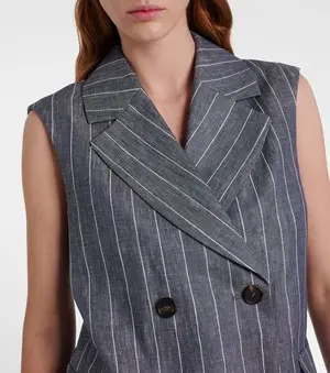 Max Mara Ballo Pinstripe Linen Vest - Blue