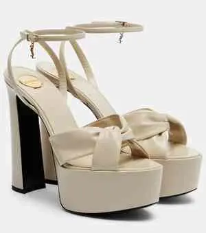 Saint Laurent Franciane Leather Platform Sandals - Beige