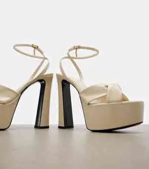 Saint Laurent Franciane Leather Platform Sandals - Beige
