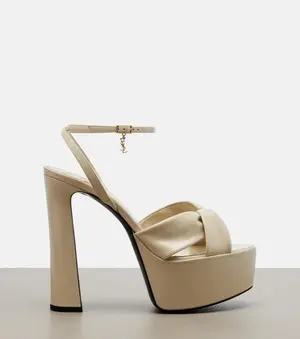 Saint Laurent Franciane Leather Platform Sandals - Beige