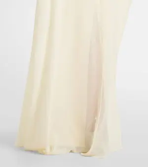 Roland Mouret Feather-trimmed Caped Silk Chiffon Gown