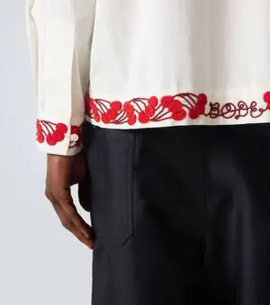 BODE Cherry Lane Beaded Cotton Poplin Shirt
