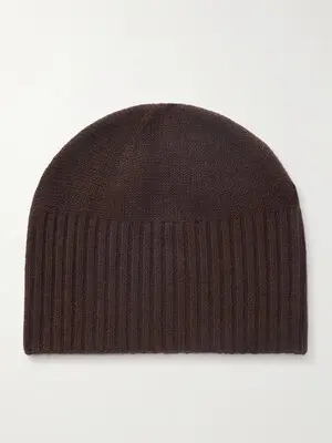 ALLUDE Ribbed Cashmere Beanie - Brown