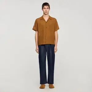 Sandro Openwork Mesh Shirt - Camel