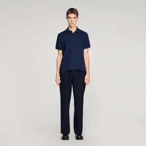 Sandro Square Cross Jacquard Polo - Midnight Blue