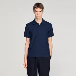 Sandro Square Cross Jacquard Polo - Midnight Blue