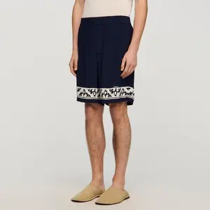 Sandro Abstract Print Flowy Shorts - Navy Blue
