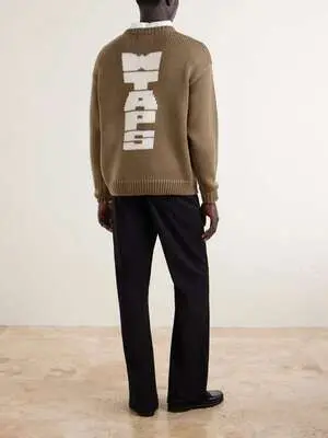 WTAPS Logo-intarsia Ribbed-knit Sweater