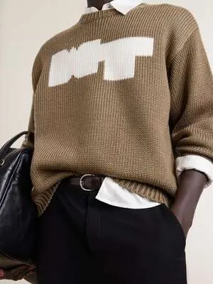 WTAPS Logo-intarsia Ribbed-knit Sweater