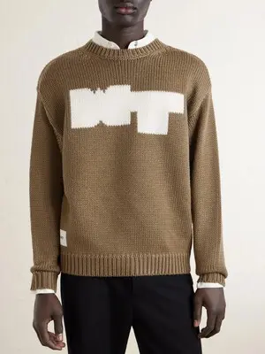 WTAPS Logo-intarsia Ribbed-knit Sweater - Neutrals