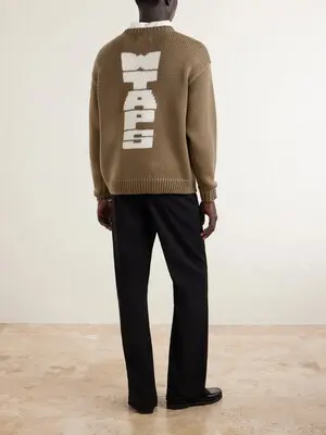WTAPS Logo-intarsia Ribbed-knit Sweater - Neutrals