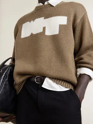 WTAPS Logo-intarsia Ribbed-knit Sweater - Neutrals