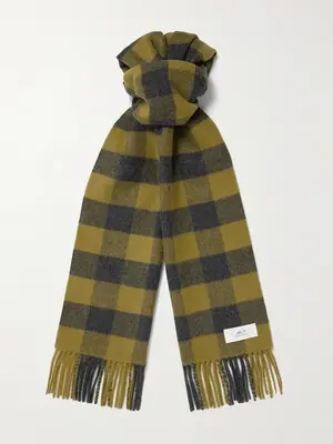 Mr P. Logo-appliquéd Fringed Checked Wool And Cashmere-blend Scarf - Green