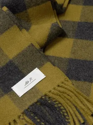 Mr P. Logo-appliquéd Fringed Checked Wool And Cashmere-blend Scarf