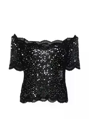 Rabanne Sequin Lace Top - Black