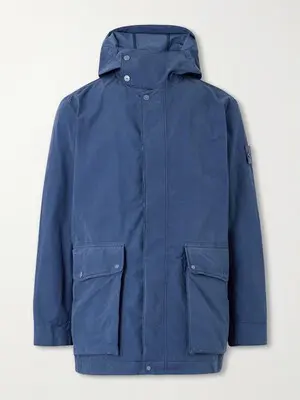 Stone Island Logo-appliquéd Garment-dyed Canvas Hooded Parka - Blue