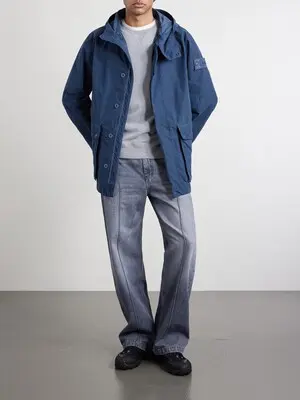 Stone Island Logo-appliquéd Garment-dyed Canvas Hooded Parka