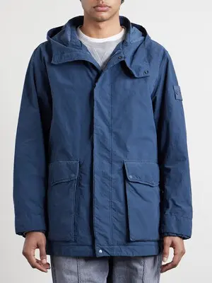 Stone Island Logo-appliquéd Garment-dyed Canvas Hooded Parka