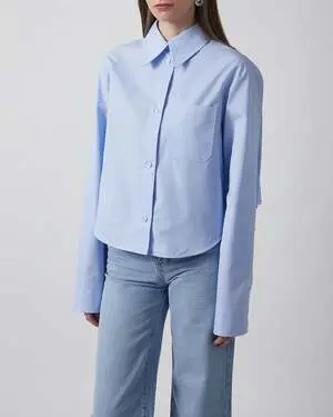 Sportmax Cropped Cotton Shirt With Pleated Back - Light Blue